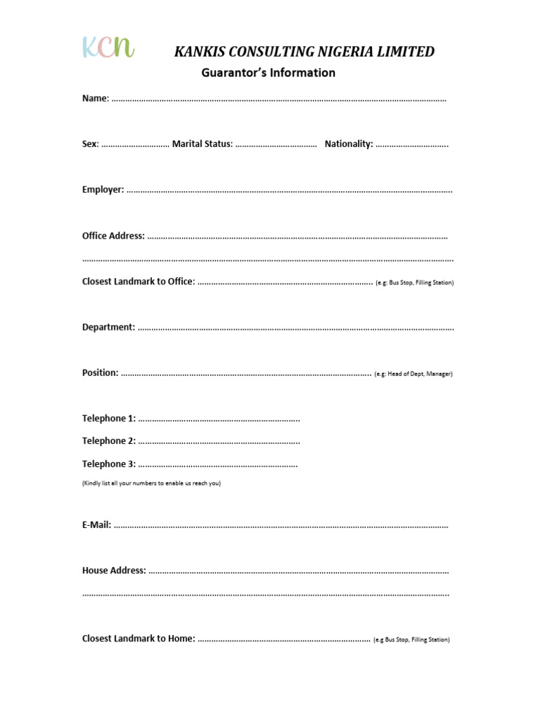 KCN Guarantor's Form | PDF