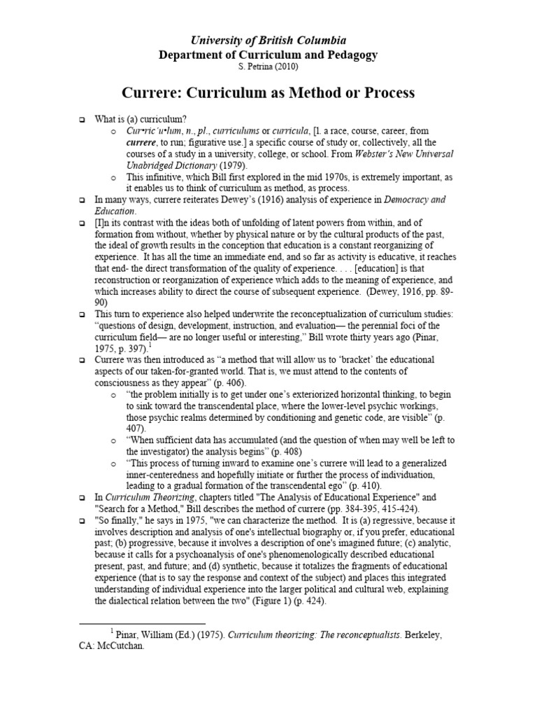 Currere Method | PDF | Curriculum | Liberal Arts Education