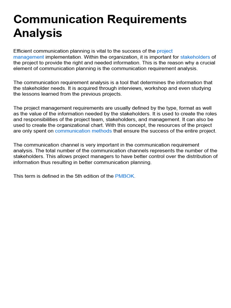 Communication Requirements Analysis - Project Management Knowledge | PDF