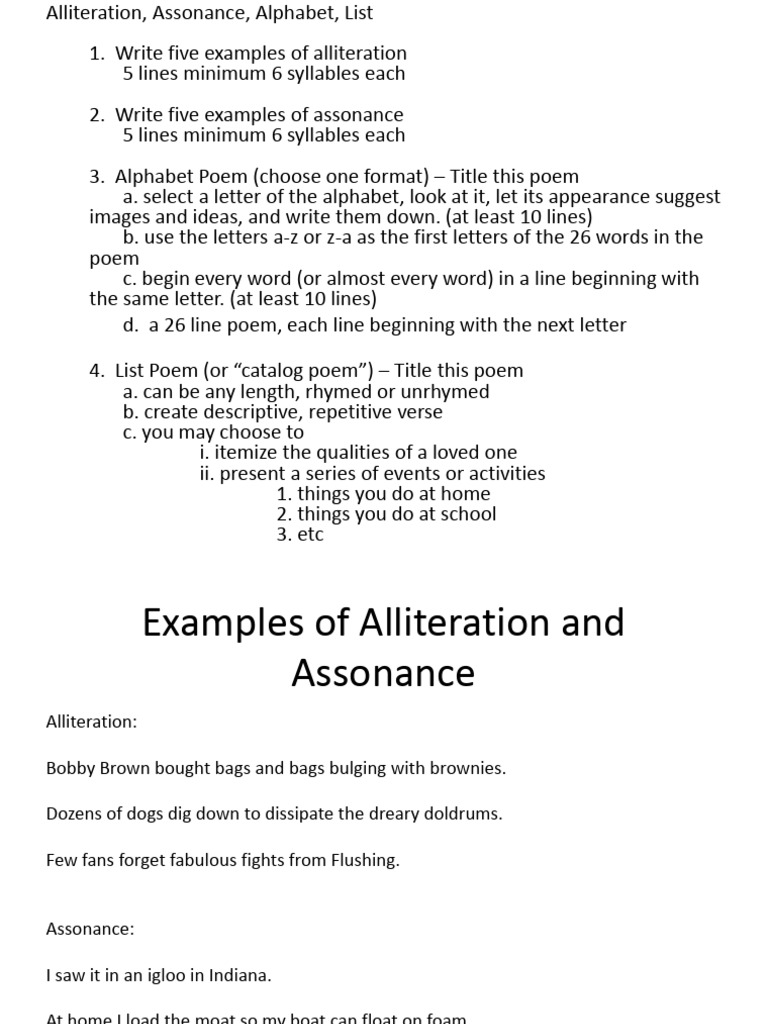 Alliteration Assonance Alphabet List | PDF | Poetry | Poetics