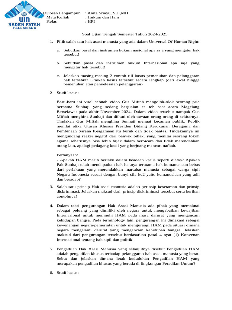 soal uas hukum dan ham | PDF