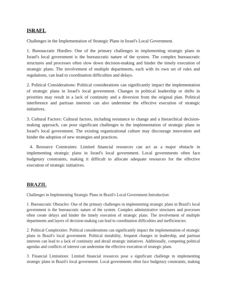 Challenges in Implimentation of Strategic Plan at Local Government ...