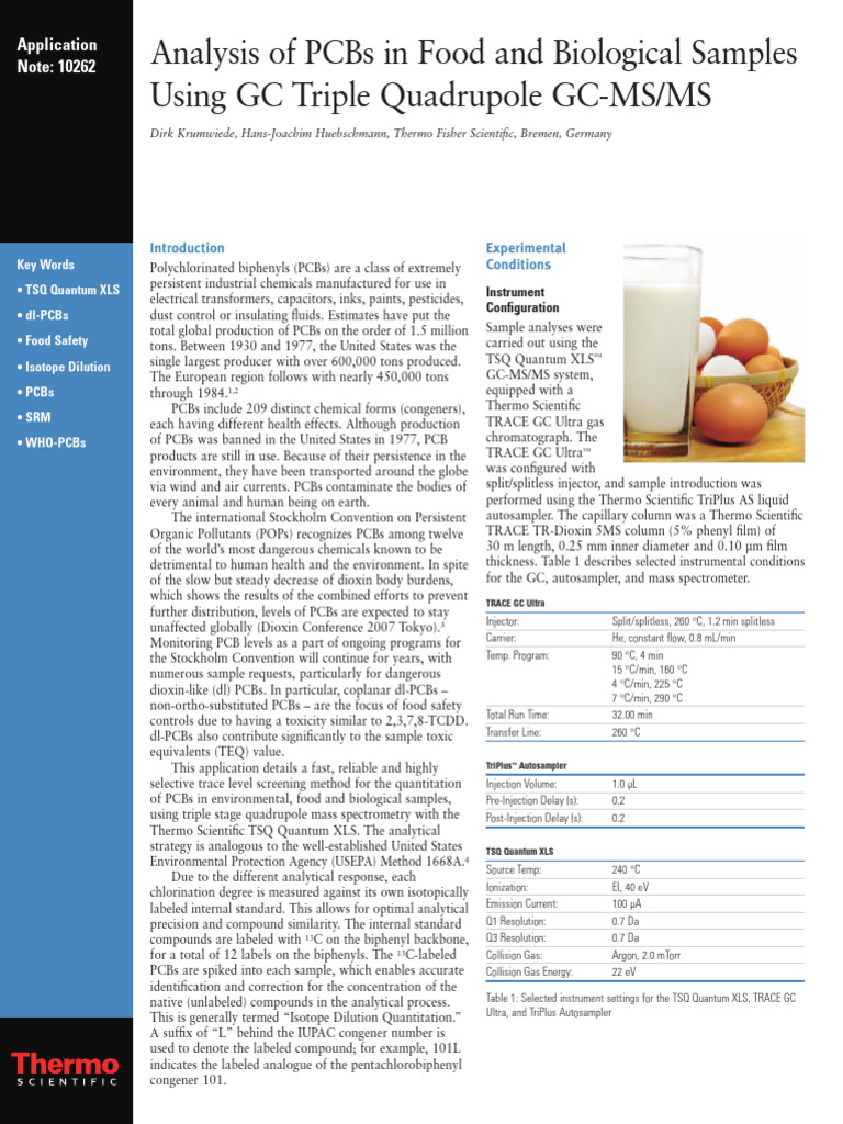 Analysis of PCBs in Food and Biological Samples Using GC Triple ...
