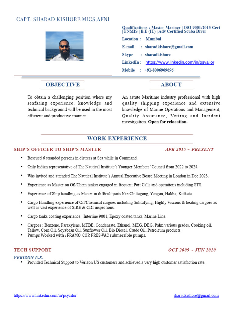 CV Capt SharadK-1.0 | PDF | Oil | Shipping