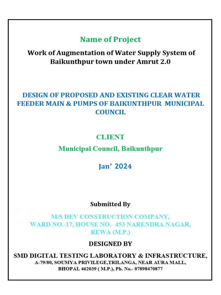 Baikunthpur Water Supply Augmentation | PDF | Pump | Water