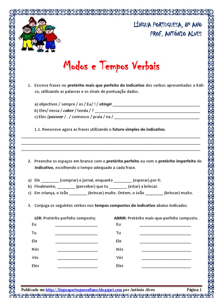 Verbos - exercícios flexão tempos e modos (blog8 10-11)