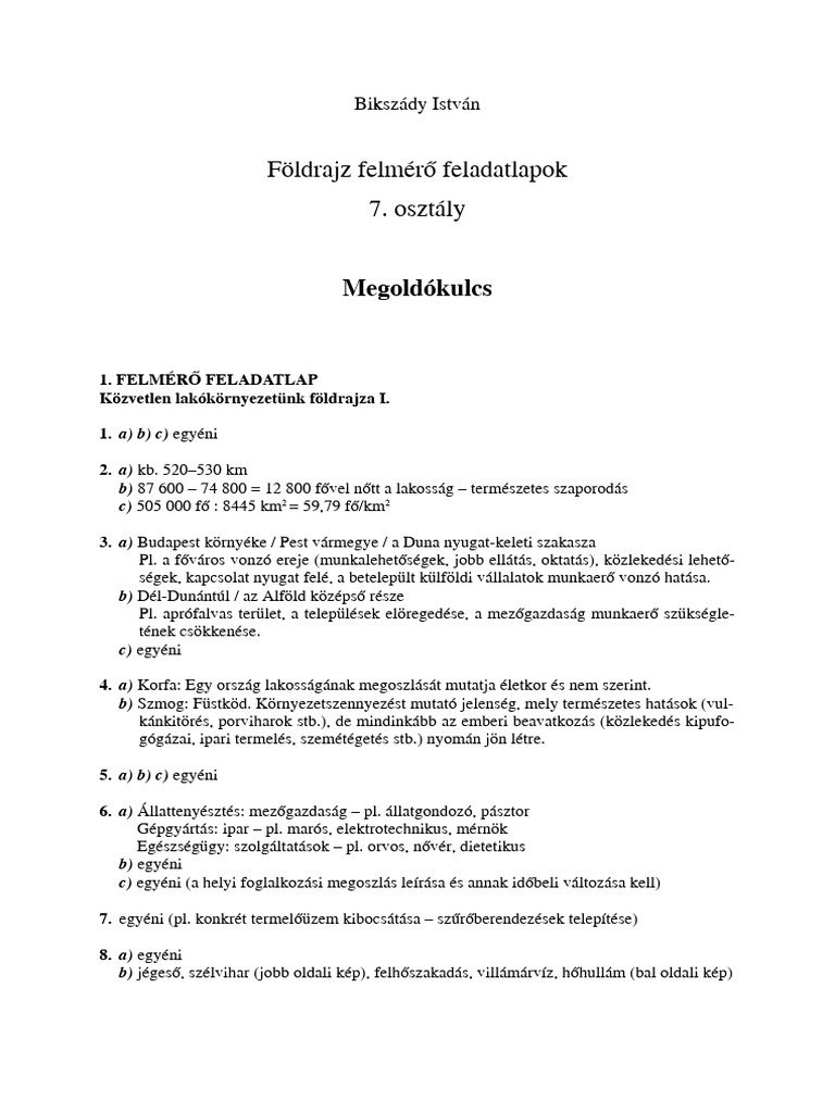 Bikszády Földrajz Felm - Megold | PDF