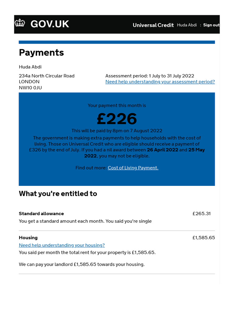 Payments - Universal Credit 23 | PDF | Cost Of Living | Social Security