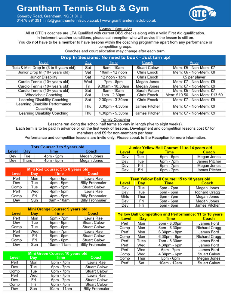 Coaching Timetable From November 2024 | PDF