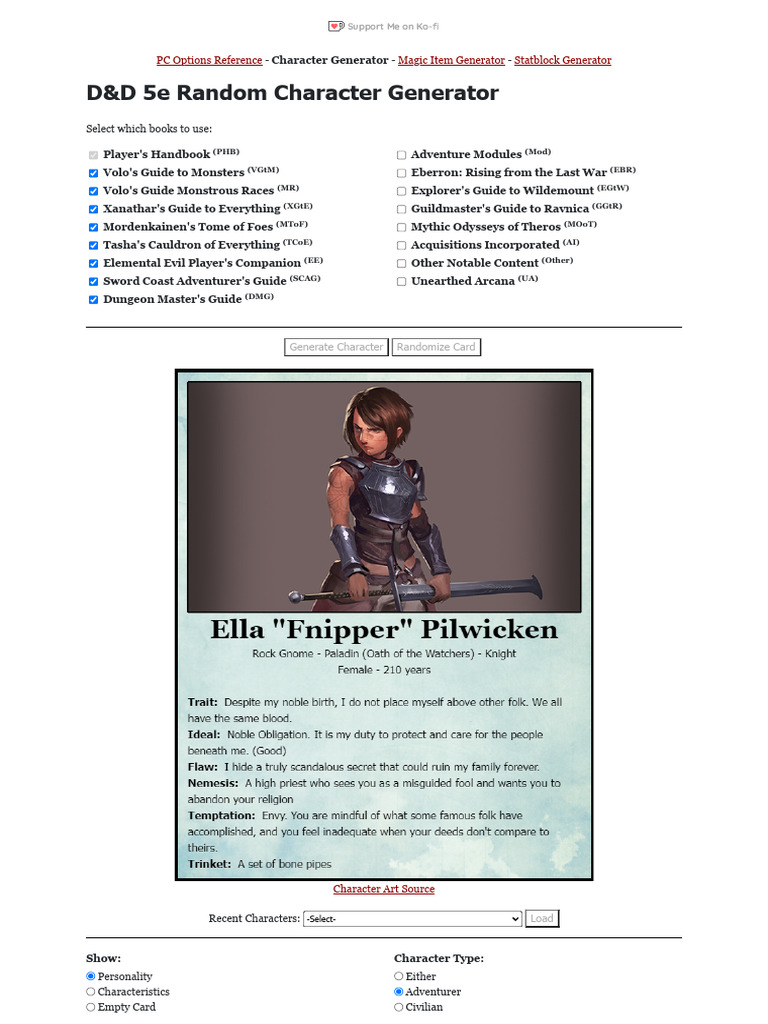 Ella D&D 5e Character Generator | PDF | Dungeons & Dragons | Gary Gygax ...