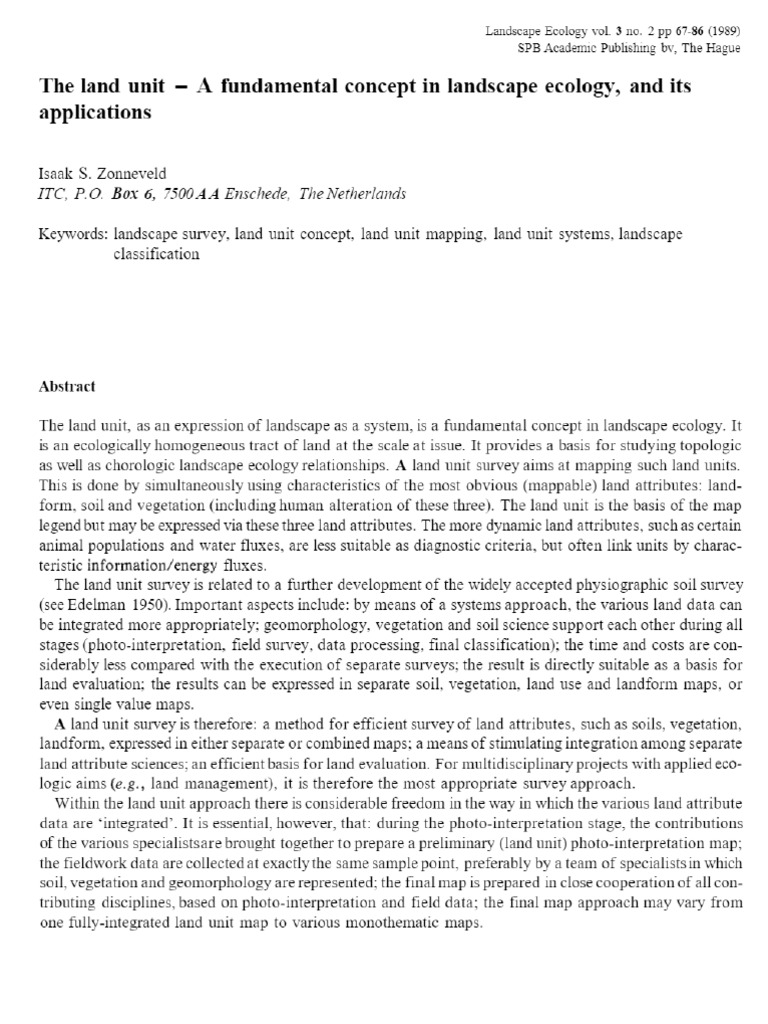 The Land Unit - A Fundamental Concept in Landscape Ecology, and Its ...