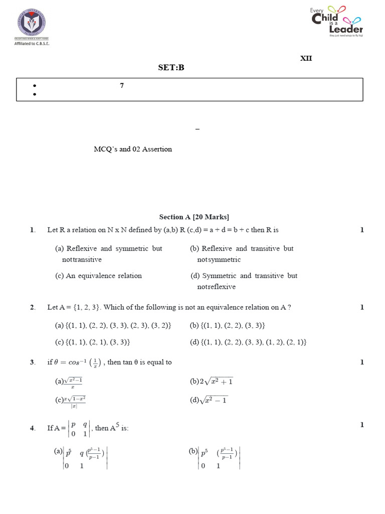 12th Half Yearly Math 2025 Set B | PDF | Matrix (Mathematics) | Linear Programming