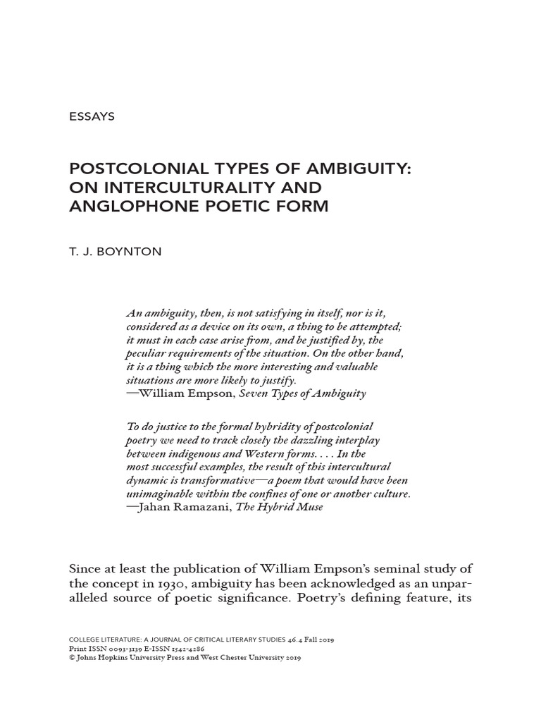 Postcolonial Types of Ambiguit | PDF | Poetry | English Language