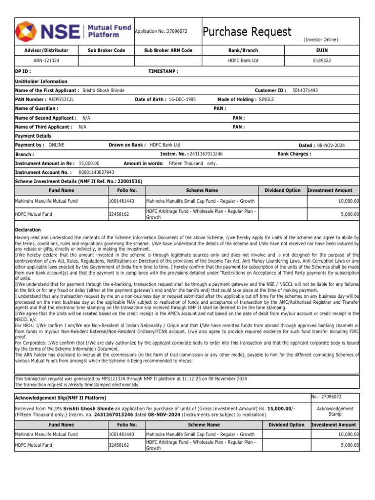 OnlinePurchaseSlip 22001536 | PDF | Banks | Investing