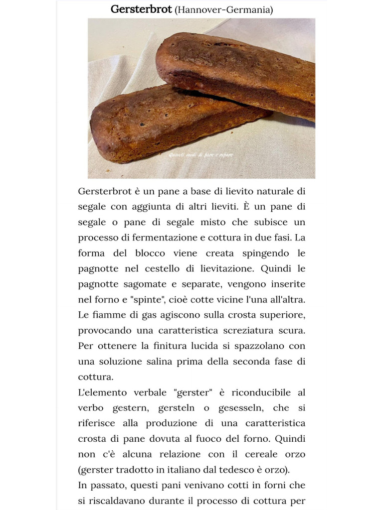 Ricetta Pane Gersterbrot (Hannover-Germania) | PDF