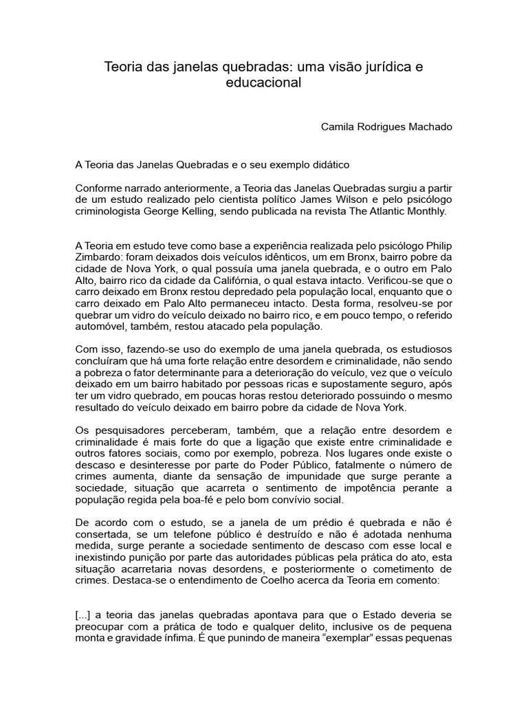 Teoria Das Janelas Quebradas | PDF | Crimes | Crime e Violência