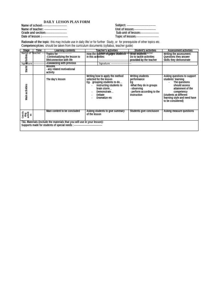 Daily Lesson Plan Template | PDF | Teachers | Lesson Plan