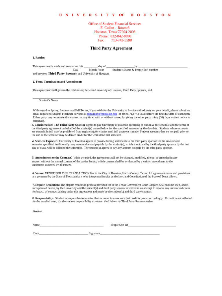 University of Houston Third Party Agreement | PDF | Common Law ...