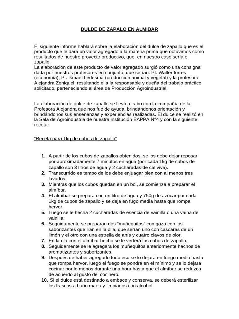 Dulde de Zapalo en Almibar | PDF | Alimentos