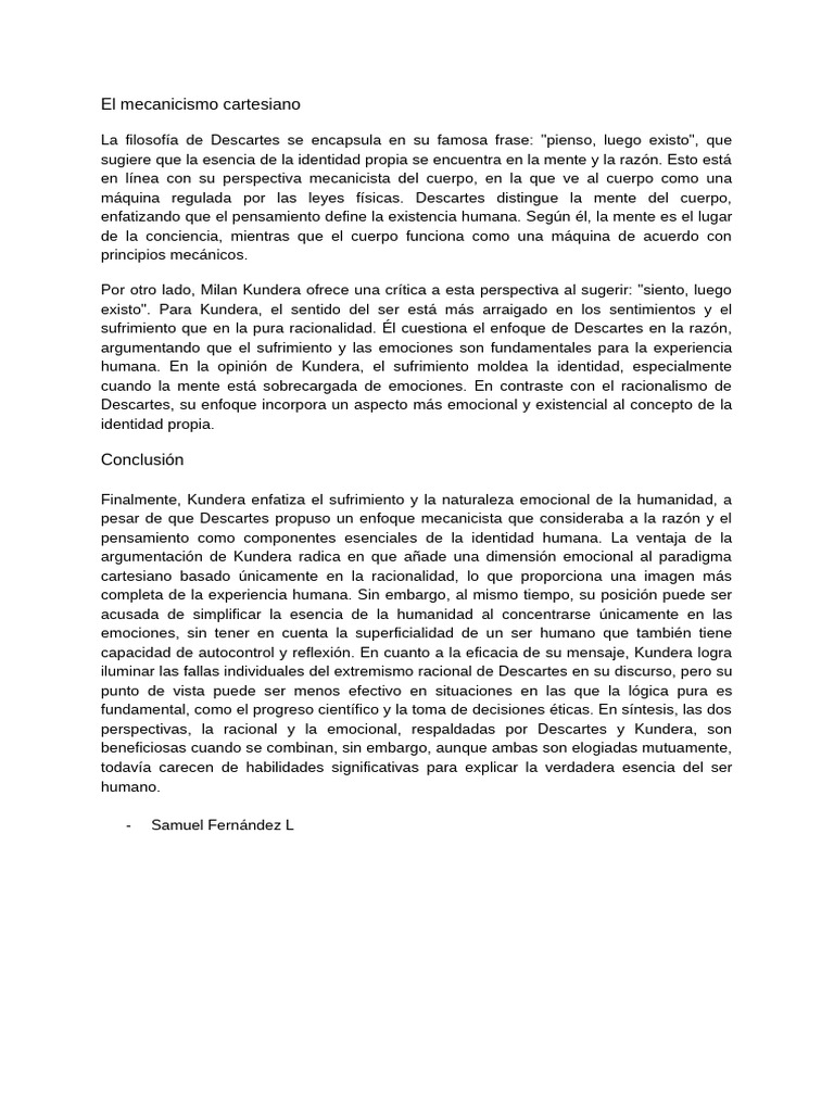 El Mecanicismo Cartesiano-Filosofía | PDF | René Descartes | Razón