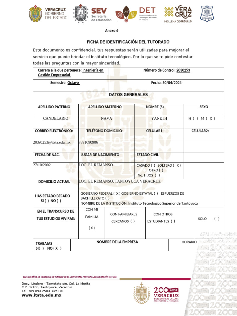 Candelario Nava Yaneth-Ficha | PDF