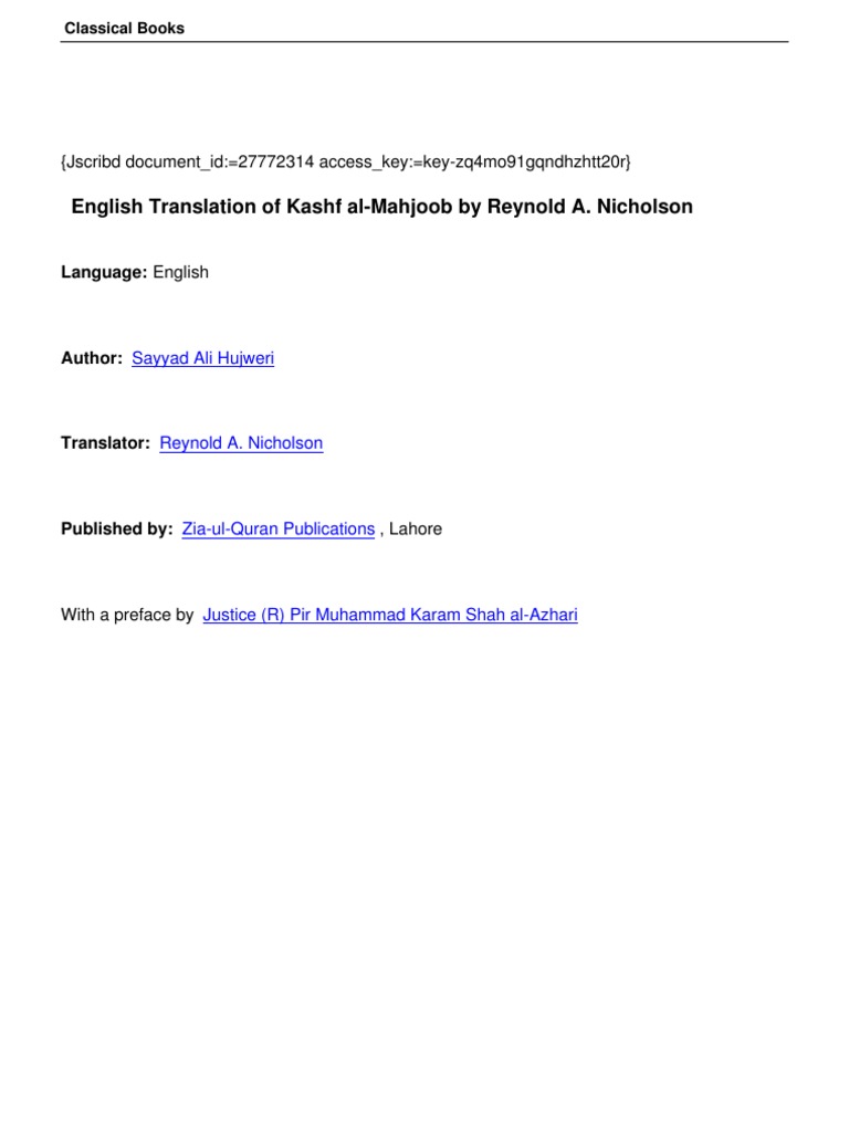 Sufi Classic: Kashf al-Mahjoob | PDF | Religion & Spirituality | Classics