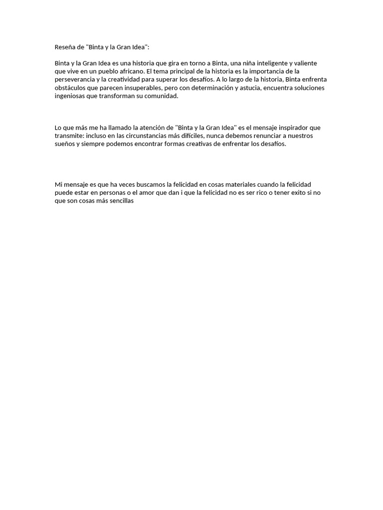 Binta y La Gran Idea | PDF