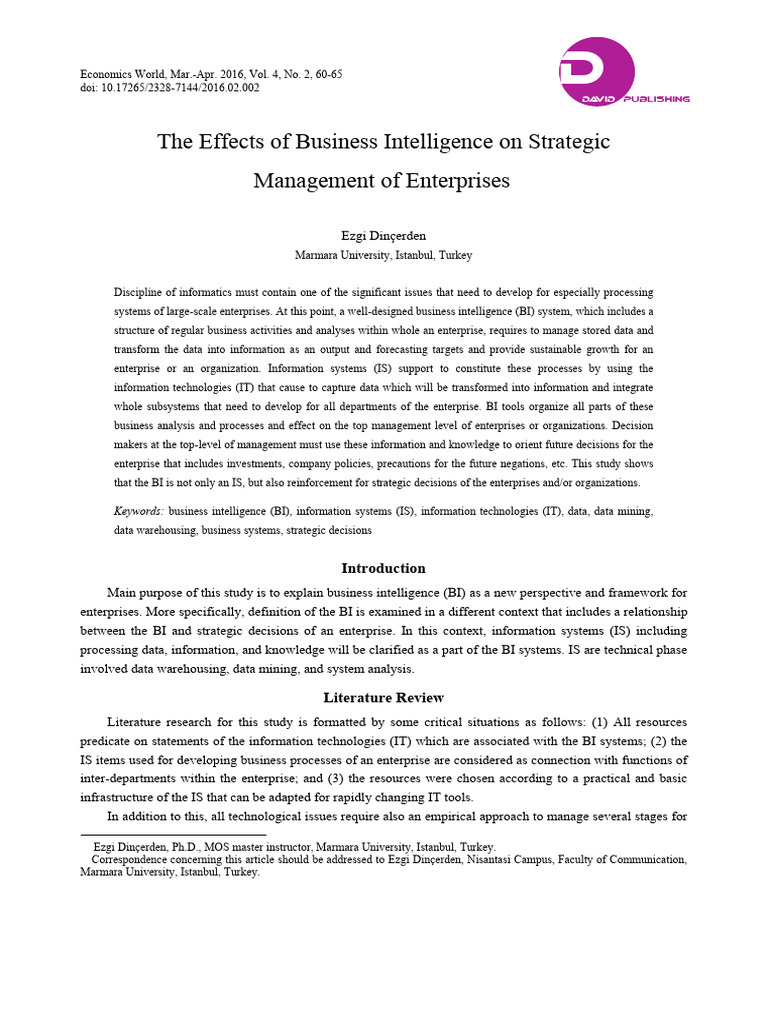 The Effects of Business Intelligence On Strategic Management of ...