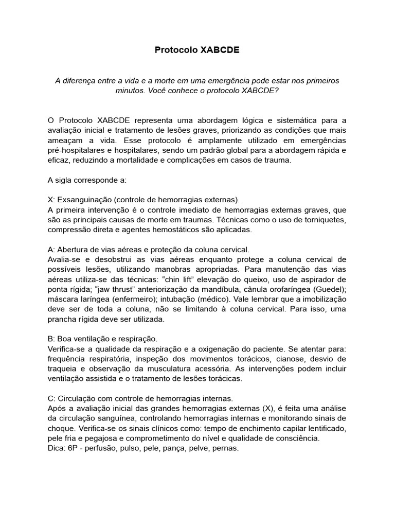 Protocolo XABCDE Do Trauma | PDF | Morte | Sangramento