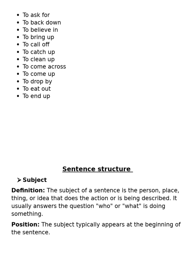 Sentence structure | PDF | Subject (Grammar) | Adverb