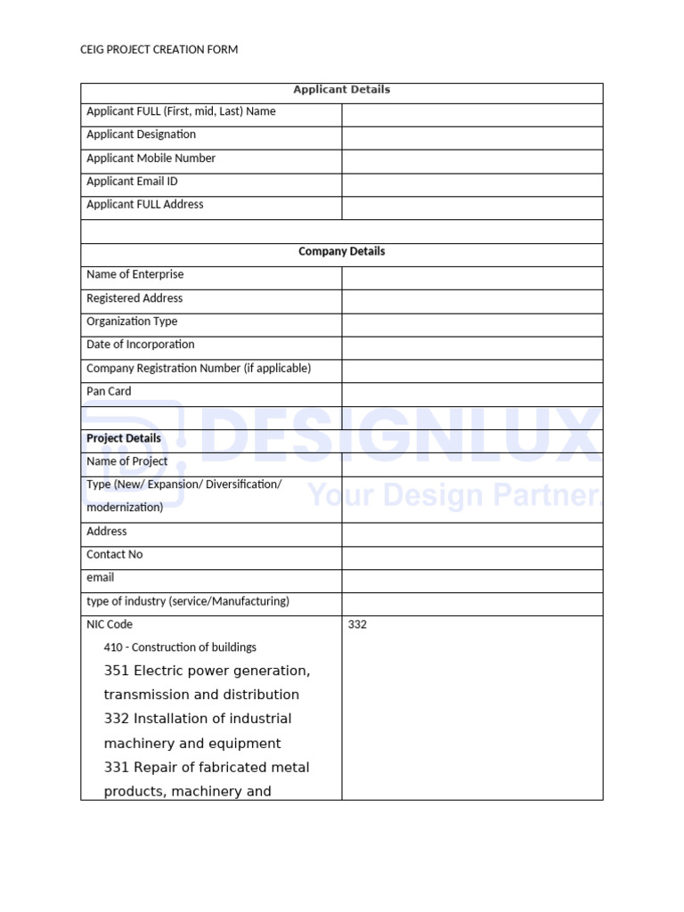 Applicant Details For Project Creation | PDF