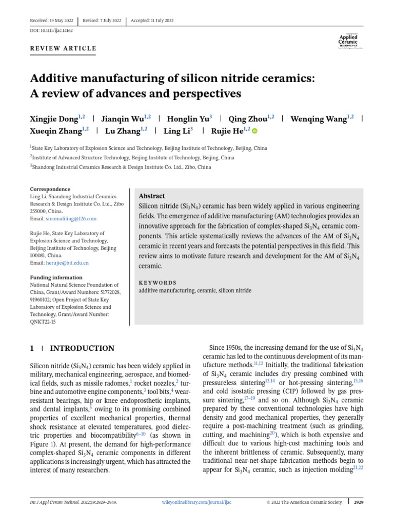 Additive Manufacturing of Silicon Nitride Ceramics | PDF | 3 D Printing ...