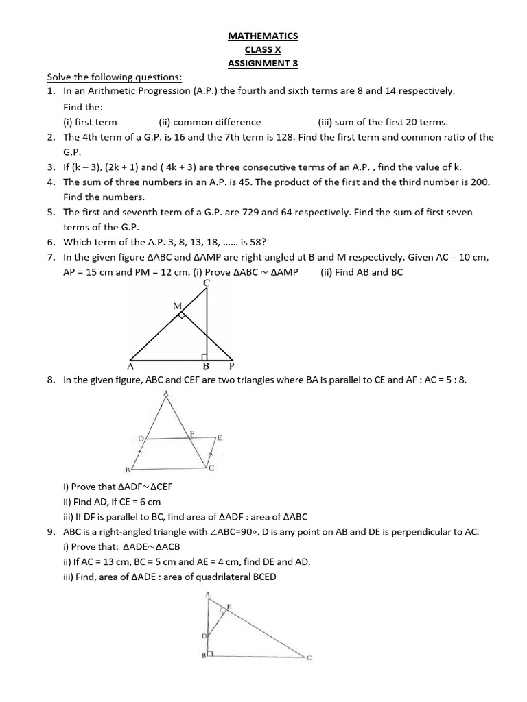 Mathematics Class X Assignment 3 | PDF