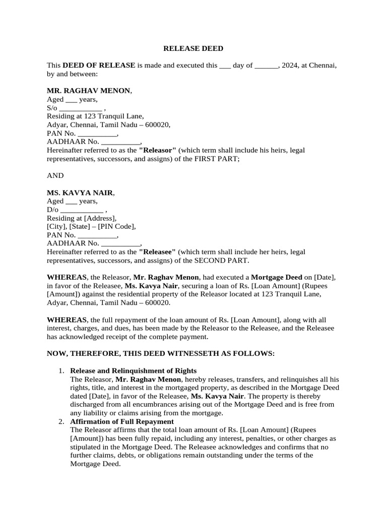 Reviewed RELEASE DEED | PDF | Mortgages | Indemnity
