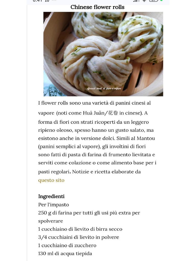 Ricetta Pane Chinese Flower Rolls | PDF