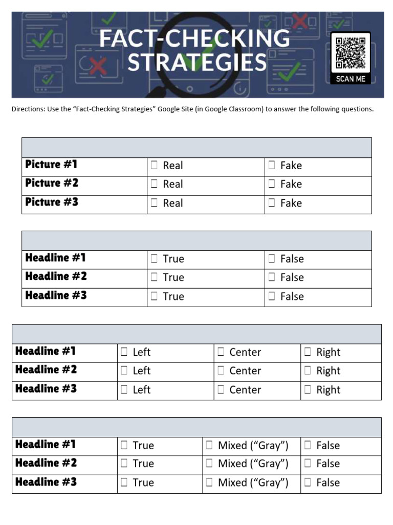 Fact-Checking Strategies Worksheet | PDF
