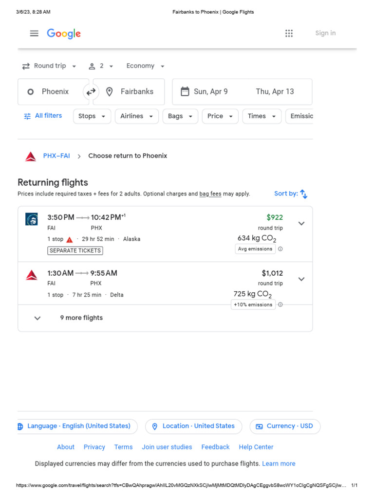 Phoenix to Fairbanks Flight Options | PDF