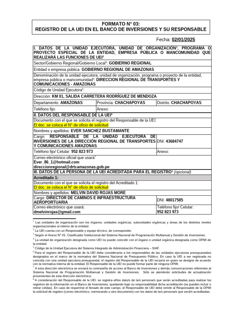 Formato Registro de UEI (1) | PDF | Documento de identidad