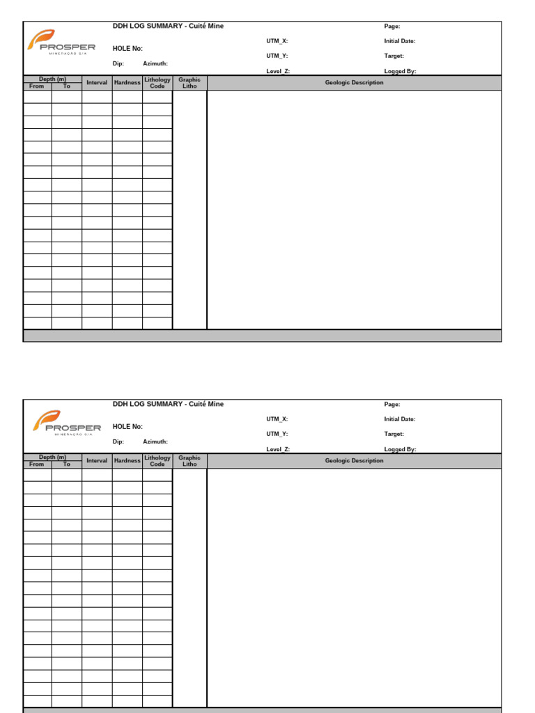 DDH Log Draft_Rascunho Boletins Prosper | PDF | Geology