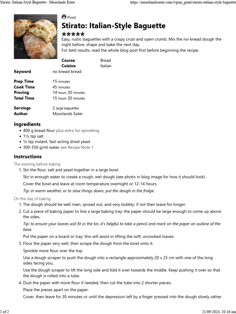 Stirato - Italian-Style Baguette - Moorlands Eater | PDF | Breads | Baking