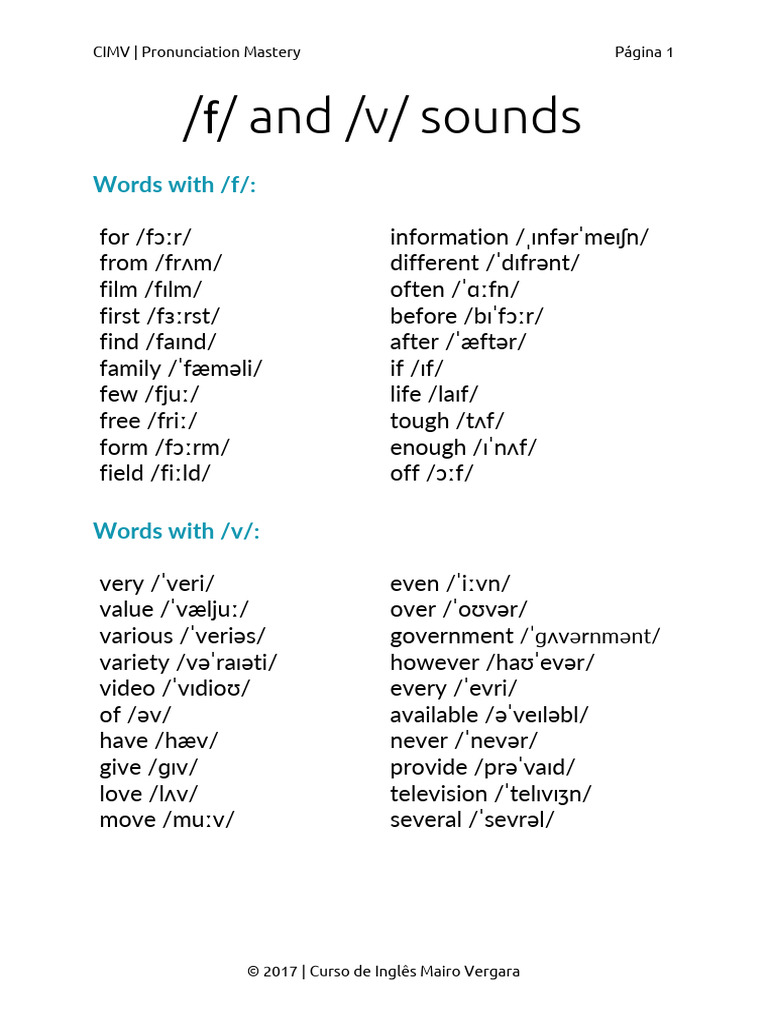 (Extra Lesson 25) PM - F and V Sounds | PDF