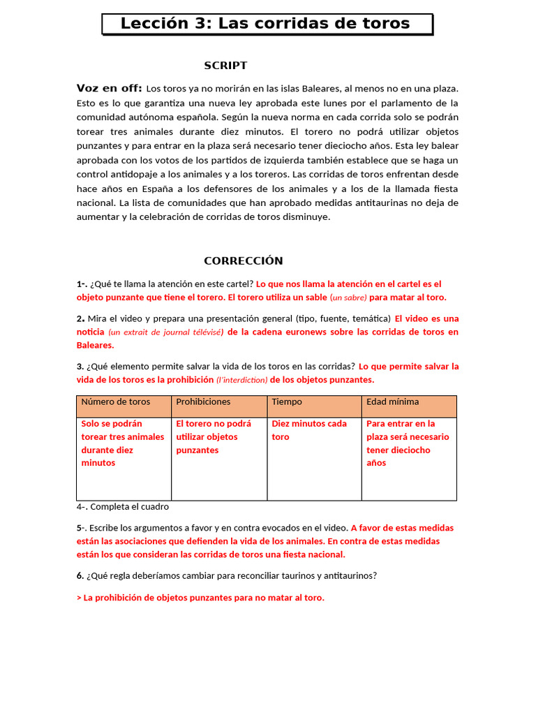 Corrección La Corridas de Toros | PDF