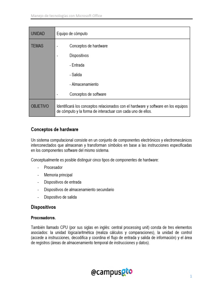 Conceptos de Hardware y Software. Dispositivos | PDF | Hardware de la computadora | Disco compacto