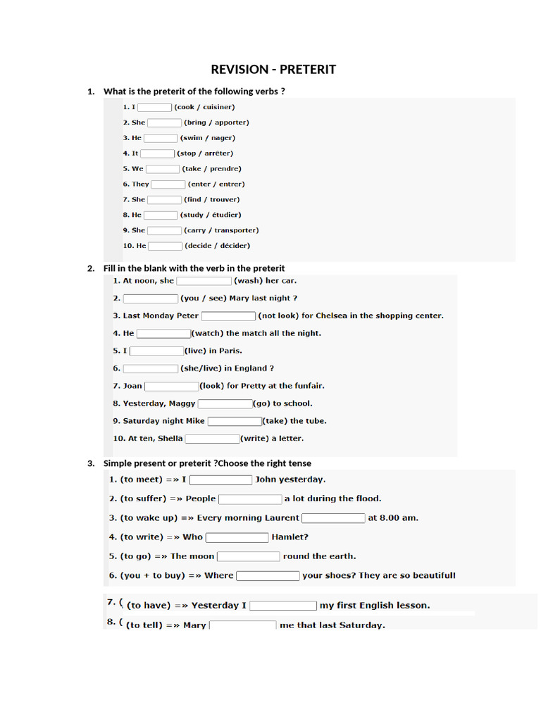 Preterit Verb Exercises and Quiz | PDF
