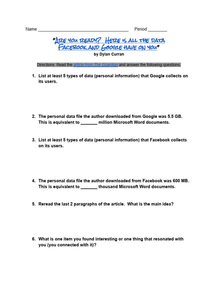 (Template) Dylan Curran Article Worksheet v1 | PDF