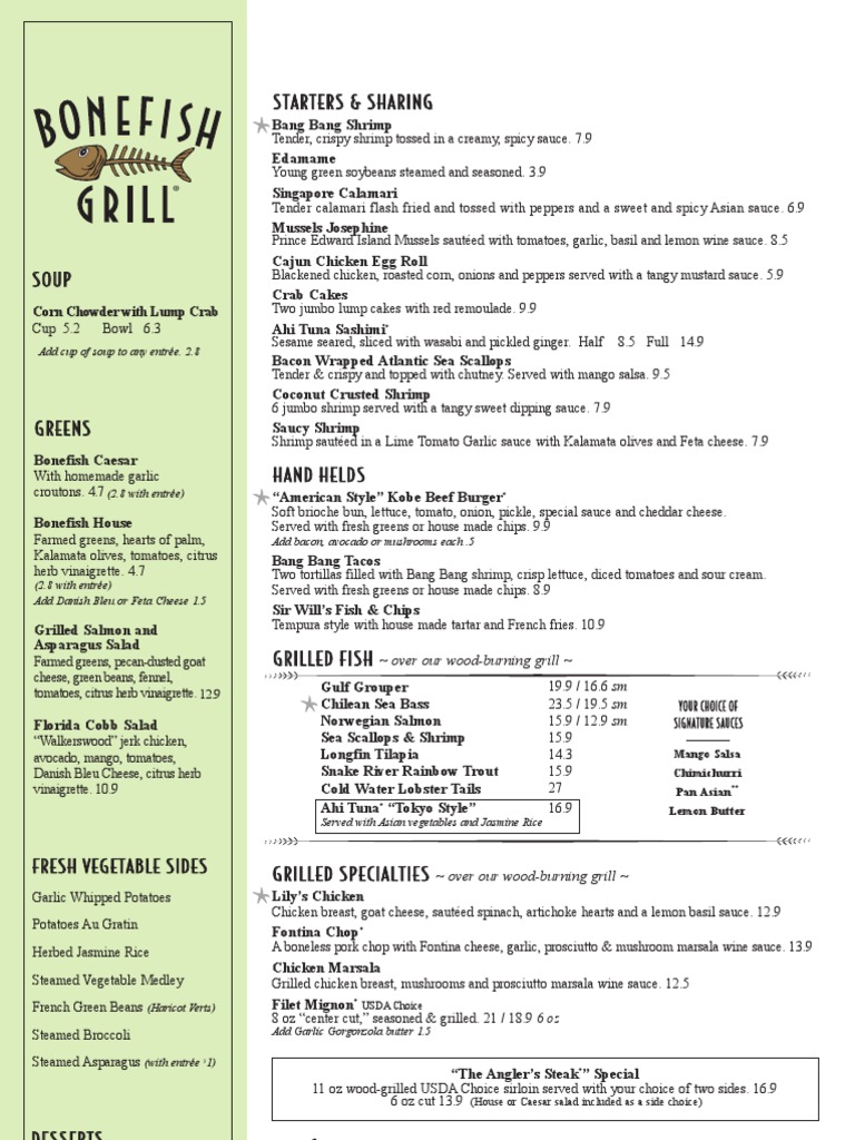 Bonefish Grill Menu | PDF | Potato Chip | Anheuser Busch Brands