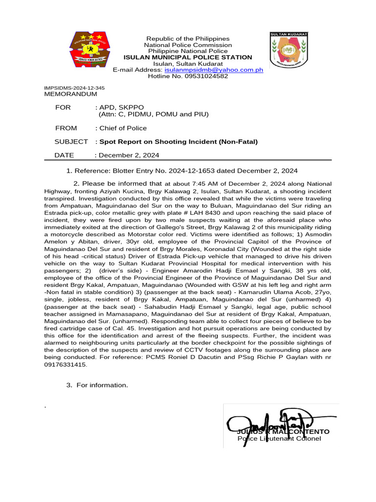 Spot Report Narrative | PDF | Violence | Crimes