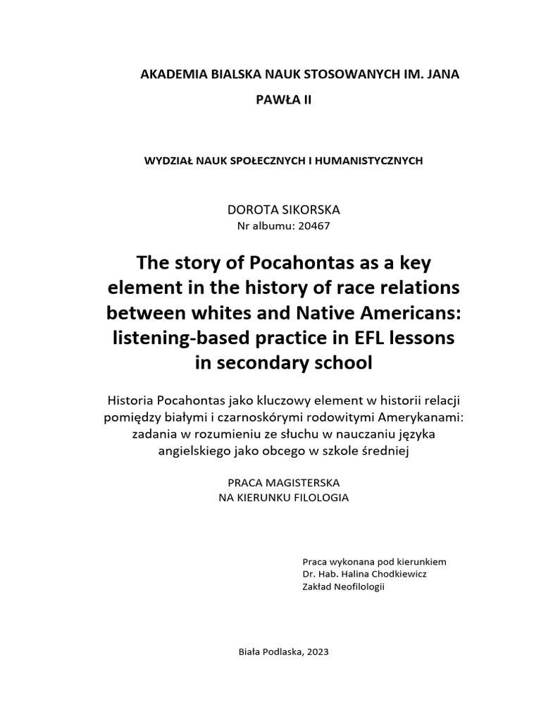 The Story of Pocahontas As A Key Element in The History of Race ...