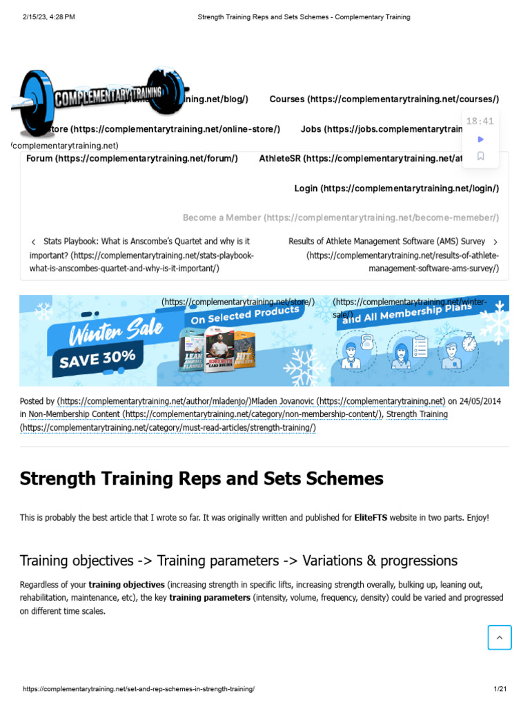 Strength Training Reps and Sets Schemes - Complementary Training | PDF | Strength Training ...