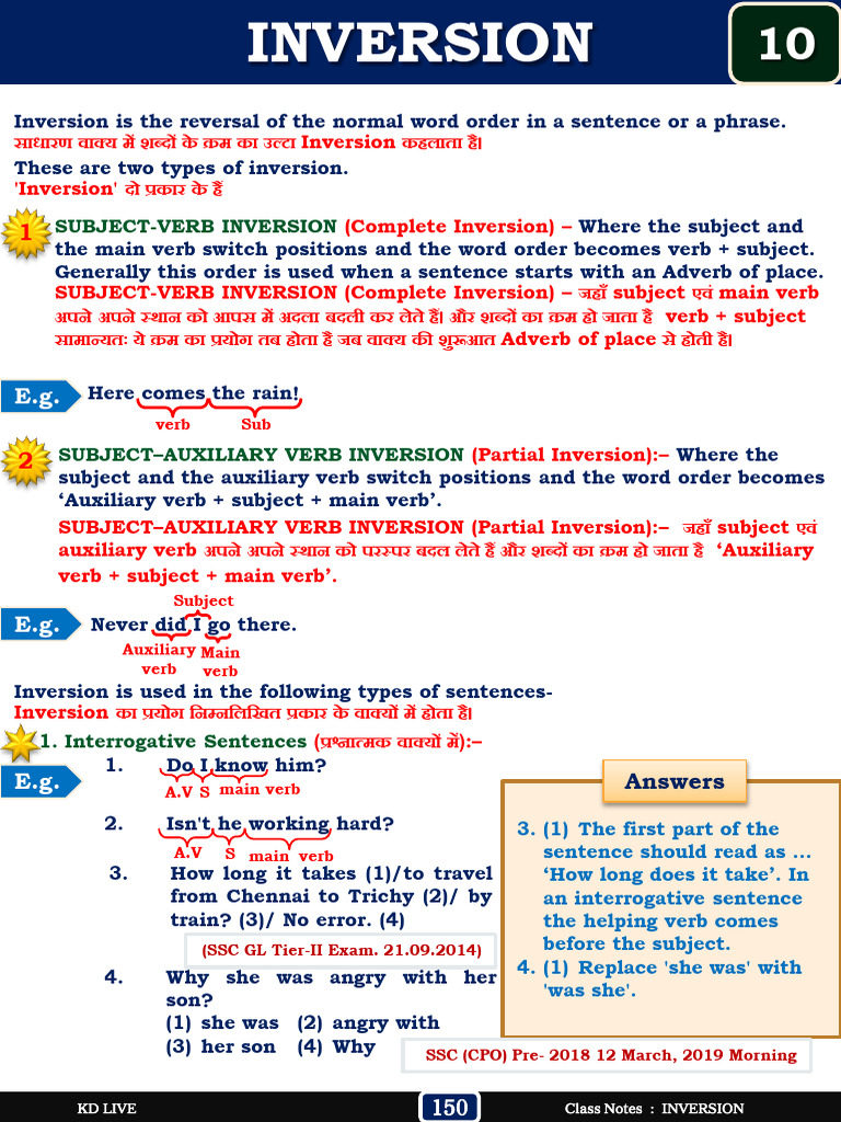 Chapter - 10 INVERSION 20231010055457 | PDF | Subject (Grammar) | Verb